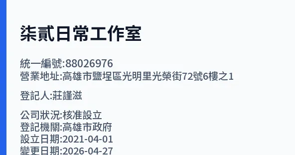 柒貳日常工作室的照片-統編 88026976(高雄市) 公司登記資料與營業項目詳細圖表