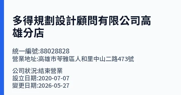 多得規劃設計顧問有限公司高雄分店的照片-統編 88028828(高雄市) 公司登記資料與營業項目詳細圖表