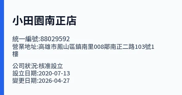 小田園南正店的照片-統編 88029592(高雄市) 公司登記資料與營業項目詳細圖表