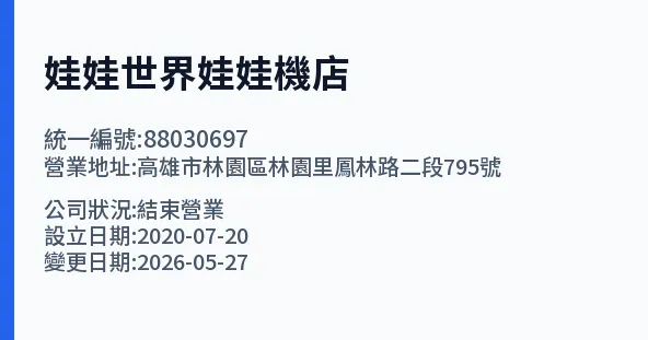 娃娃世界娃娃機店的照片-統編 88030697(高雄市) 公司登記資料與營業項目詳細圖表