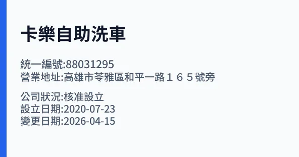 卡樂自助洗車的照片-統編 88031295(高雄市) 公司登記資料與營業項目詳細圖表