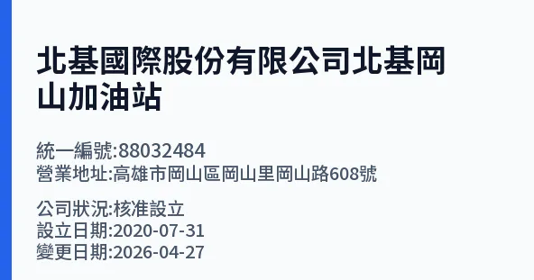 北基國際股份有限公司北基岡山加油站的照片-統編 88032484(高雄市) 公司登記資料與營業項目詳細圖表