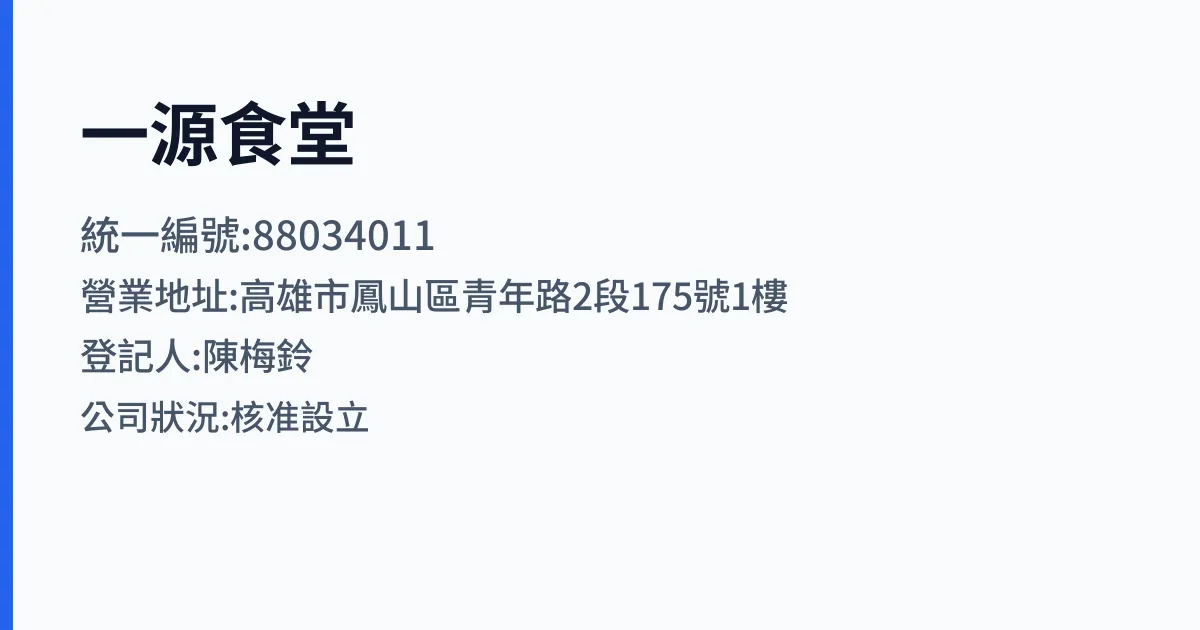 一源食堂 - 統編 88034011(高雄市) 公司登記資料與營業項目詳細圖表