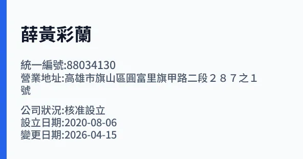 薛黃彩蘭的照片-統編 88034130(高雄市) 公司登記資料與營業項目詳細圖表