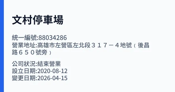 文村停車場的照片-統編 88034286(高雄市) 公司登記資料與營業項目詳細圖表