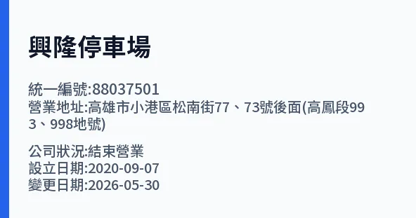 興隆停車場的照片-統編 88037501(高雄市) 公司登記資料與營業項目詳細圖表