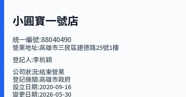 小圓寶一號店的照片-統編 88040490(高雄市) 公司登記資料與營業項目詳細圖表