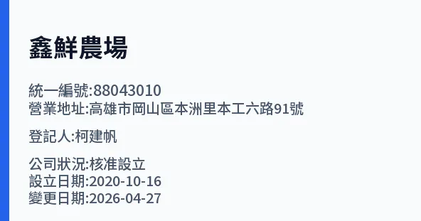 鑫鮮農場的照片-統編 88043010(高雄市) 公司登記資料與營業項目詳細圖表