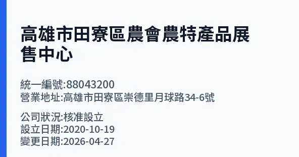 高雄市田寮區農會農特產品展售中心的照片-統編 88043200(高雄市) 公司登記資料與營業項目詳細圖表
