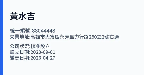 黃水吉的照片-統編 88044448(高雄市) 公司登記資料與營業項目詳細圖表