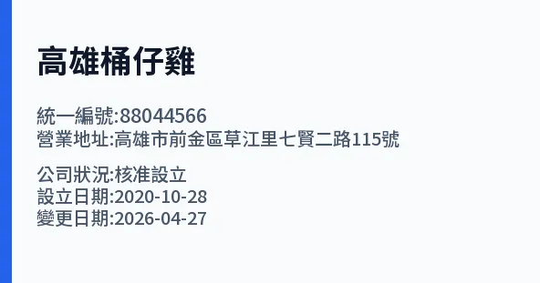 高雄桶仔雞的照片-統編 88044566(高雄市) 公司登記資料與營業項目詳細圖表