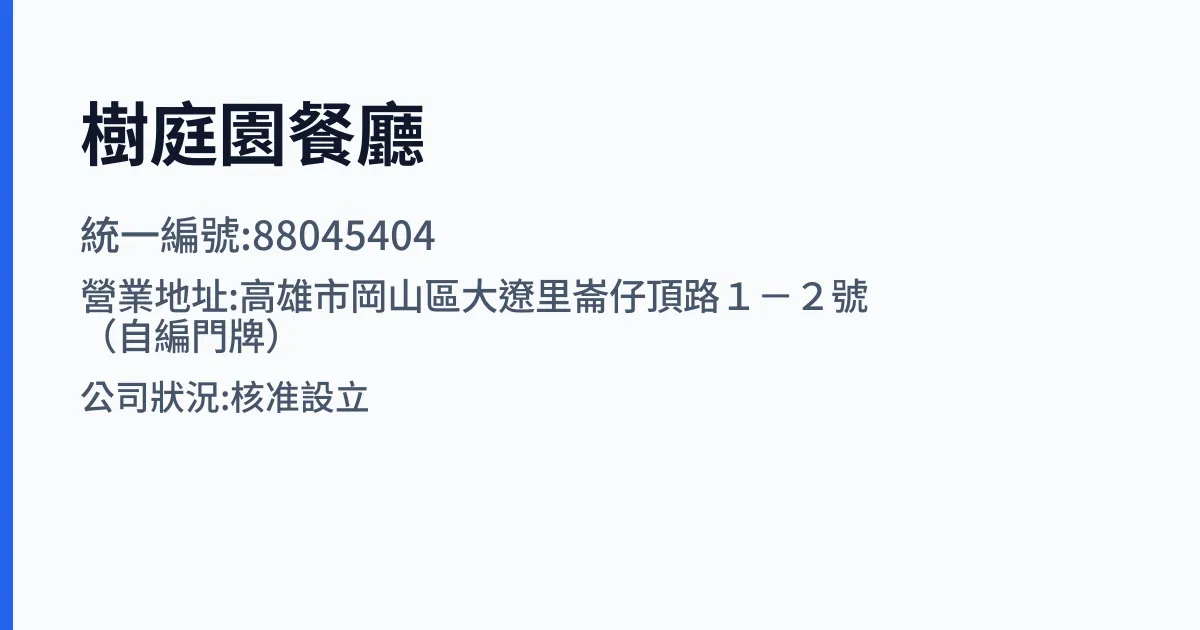 樹庭園餐廳 - 統編 88045404(高雄市) 公司登記資料與營業項目詳細圖表