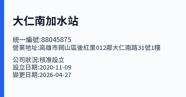 大仁南加水站的照片-統編 88045875(高雄市) 公司登記資料與營業項目詳細圖表