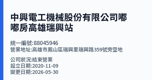 中興電工機械股份有限公司嘟嘟房高雄瑞興站的照片-統編 88045946(高雄市) 公司登記資料與營業項目詳細圖表