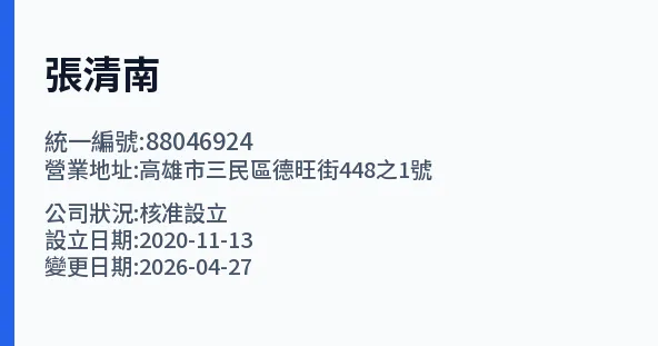 張清南的照片-統編 88046924(高雄市) 公司登記資料與營業項目詳細圖表