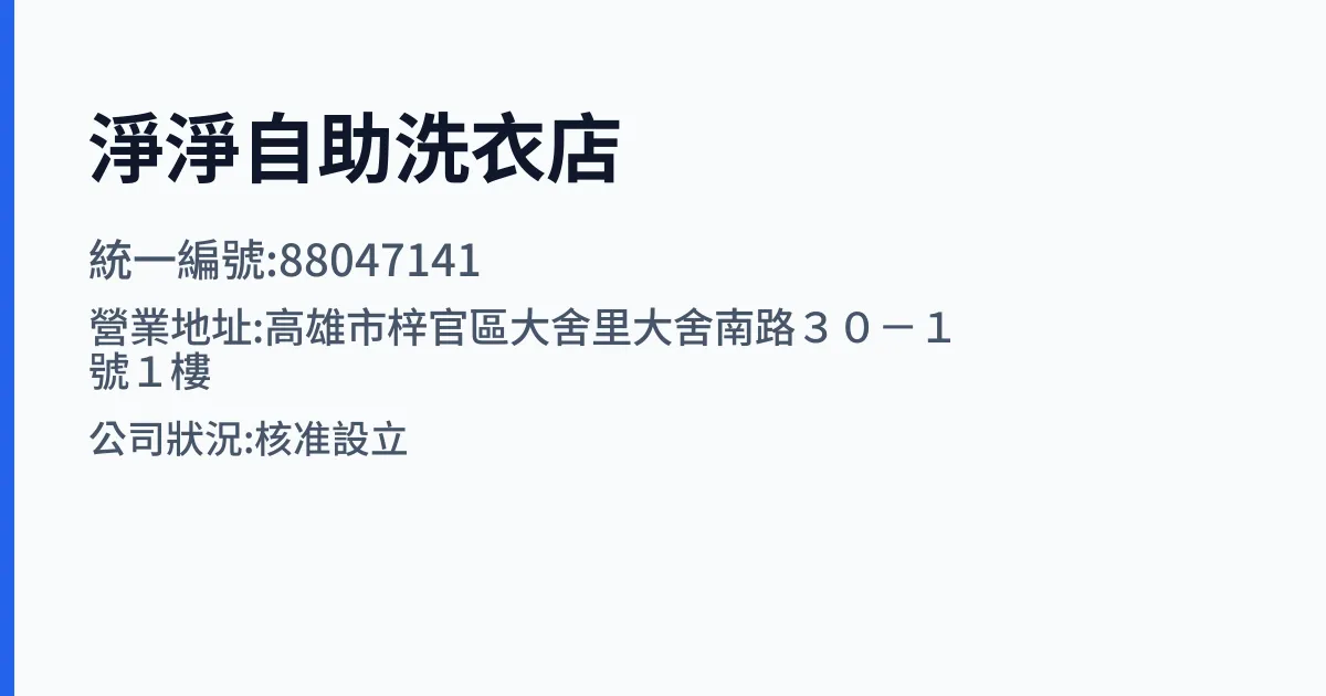 淨淨自助洗衣店 - 統編 88047141(高雄市) 公司登記資料與營業項目詳細圖表