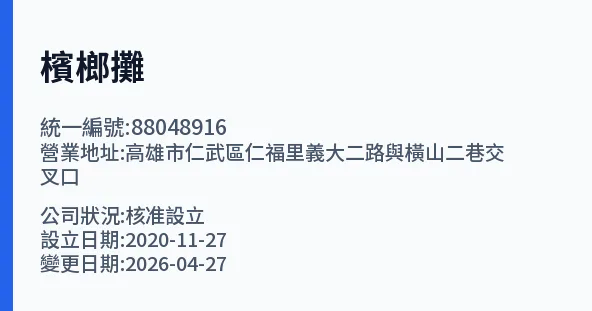 檳榔攤的照片-統編 88048916(高雄市) 公司登記資料與營業項目詳細圖表