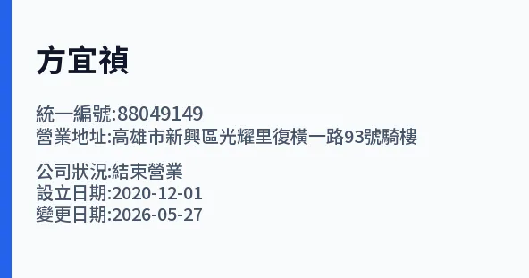 方宜禎的照片-統編 88049149(高雄市) 公司登記資料與營業項目詳細圖表