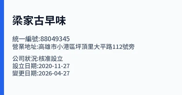 梁家古早味的照片-統編 88049345(高雄市) 公司登記資料與營業項目詳細圖表