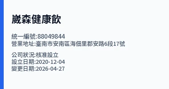 崴森健康飲的照片-統編 88049844(臺南市) 公司登記資料與營業項目詳細圖表