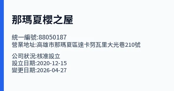 那瑪夏櫻之屋的照片-統編 88050187(高雄市) 公司登記資料與營業項目詳細圖表