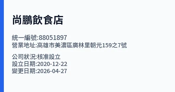尚鵬飲食店的照片-統編 88051897(高雄市) 公司登記資料與營業項目詳細圖表