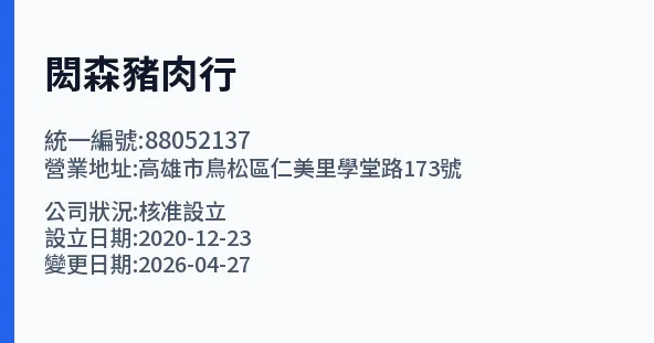 閎森豬肉行的照片-統編 88052137(高雄市) 公司登記資料與營業項目詳細圖表