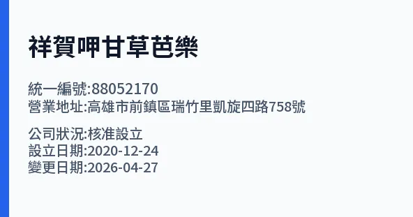 祥賀呷甘草芭樂的照片-統編 88052170(高雄市) 公司登記資料與營業項目詳細圖表