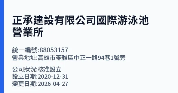 正承建設有限公司國際游泳池營業所的照片-統編 88053157(高雄市) 公司登記資料與營業項目詳細圖表