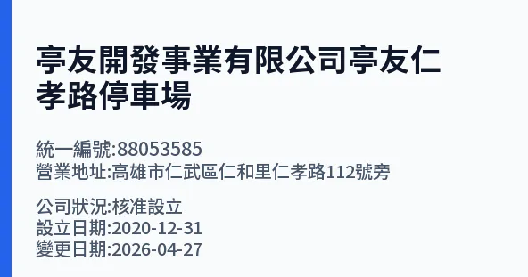 亭友開發事業有限公司亭友仁孝路停車場的照片-統編 88053585(高雄市) 公司登記資料與營業項目詳細圖表