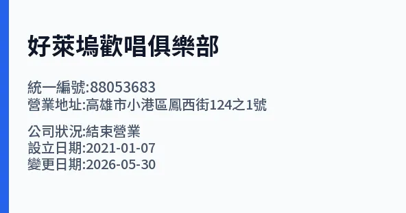 好萊塢歡唱俱樂部的照片-統編 88053683(高雄市) 公司登記資料與營業項目詳細圖表