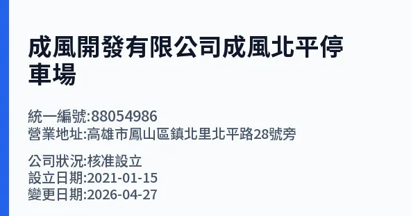 成風開發有限公司成風北平停車場的照片-統編 88054986(高雄市) 公司登記資料與營業項目詳細圖表
