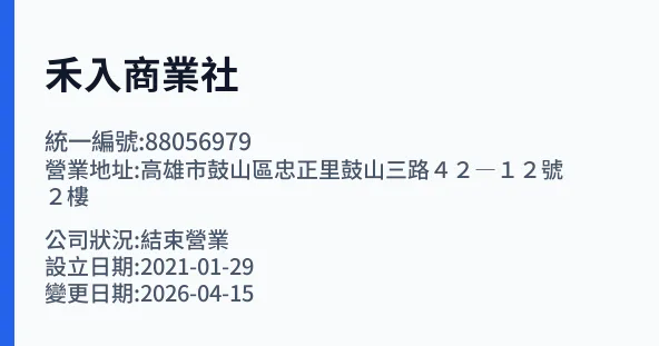 禾入商業社的照片-統編 88056979(高雄市) 公司登記資料與營業項目詳細圖表