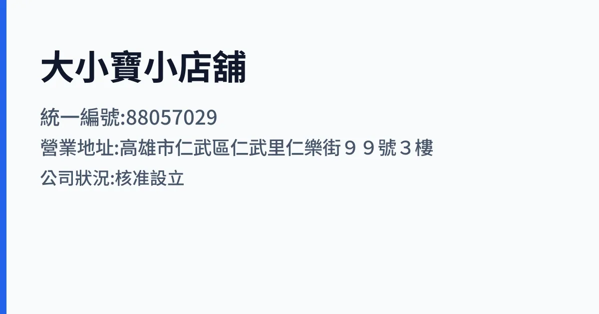 大小寶小店舖 - 統編 88057029(高雄市) 公司登記資料與營業項目詳細圖表