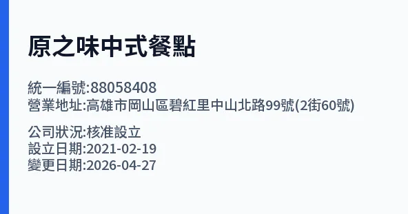 原之味中式餐點的照片-統編 88058408(高雄市) 公司登記資料與營業項目詳細圖表