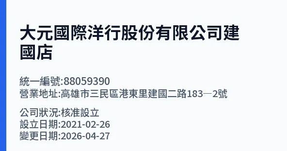 大元國際洋行股份有限公司建國店的照片-統編 88059390(高雄市) 公司登記資料與營業項目詳細圖表
