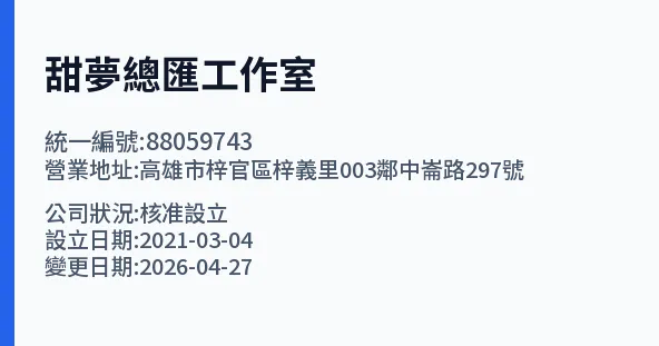 甜夢總匯工作室的照片-統編 88059743(高雄市) 公司登記資料與營業項目詳細圖表