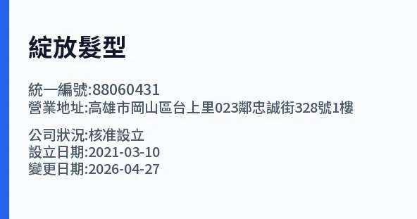 綻放髮型的照片-統編 88060431(高雄市) 公司登記資料與營業項目詳細圖表