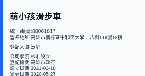 萌小孩滑步車的照片-統編 88061017(高雄市) 公司登記資料與營業項目詳細圖表