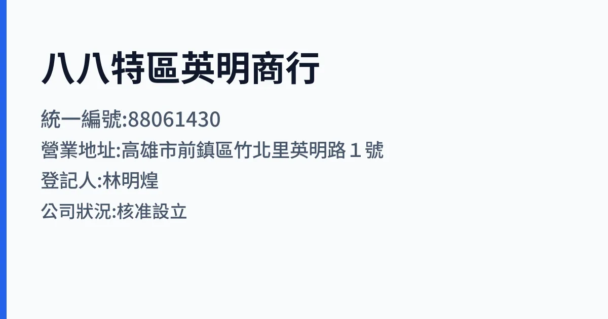 八八特區英明商行 - 統編 88061430(高雄市) 公司登記資料與營業項目詳細圖表