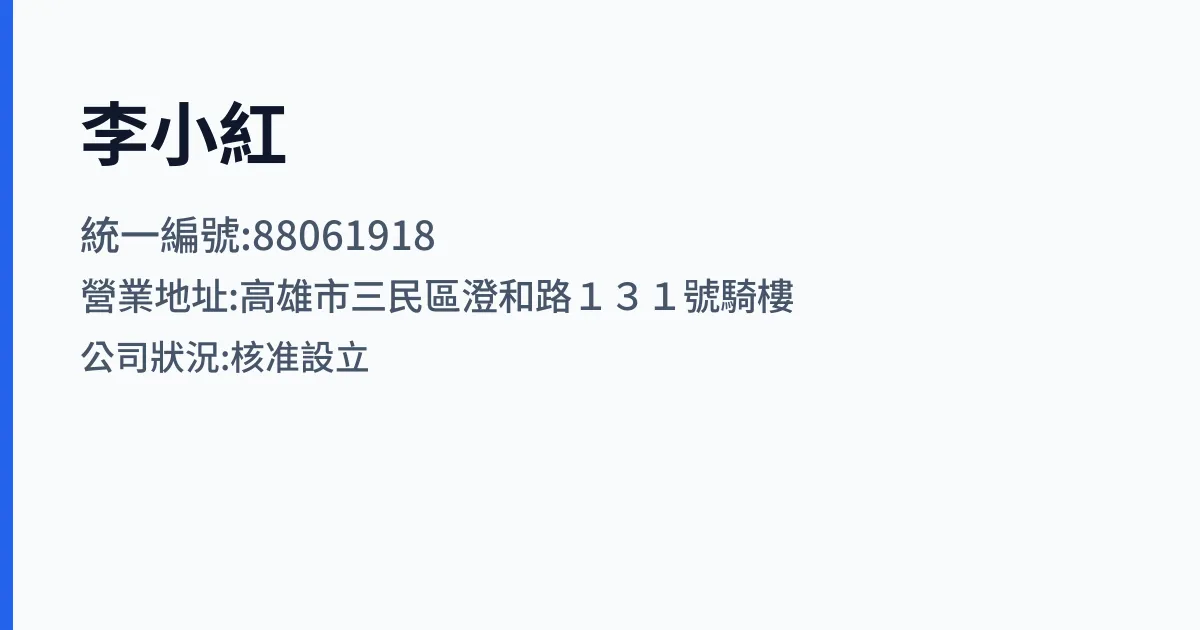 李小紅 - 統編 88061918(高雄市) 公司登記資料與營業項目詳細圖表
