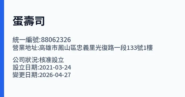 蛋壽司的照片-統編 88062326(高雄市) 公司登記資料與營業項目詳細圖表