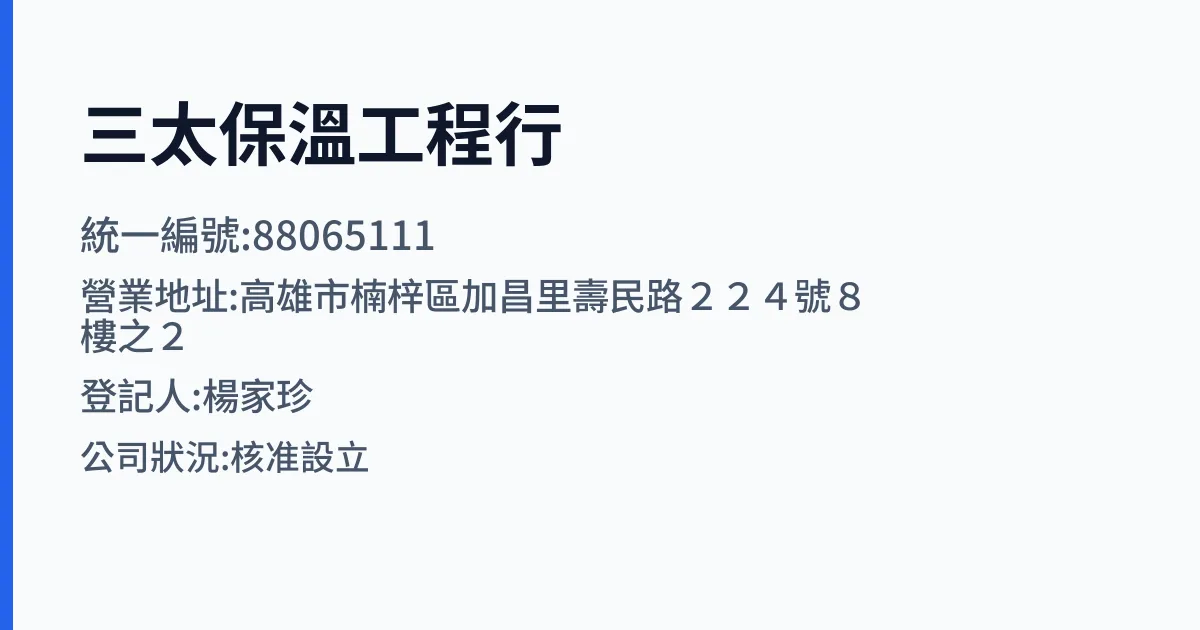 三太保溫工程行 - 統編 88065111(高雄市) 公司登記資料與營業項目詳細圖表