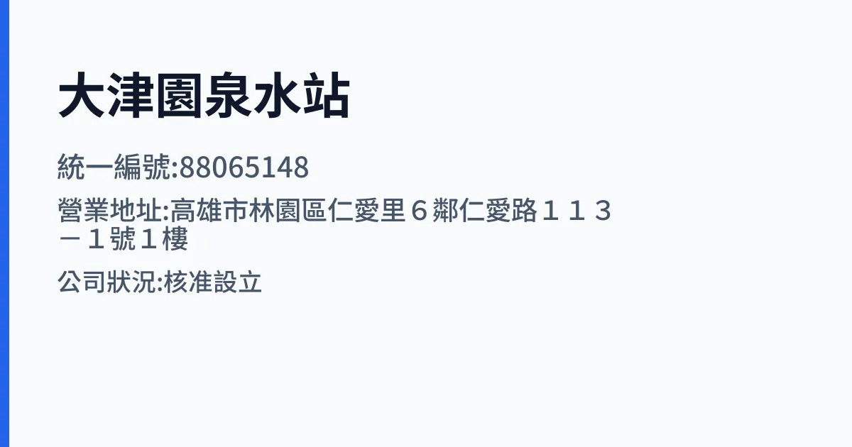 大津園泉水站 - 統編 88065148(高雄市) 公司登記資料與營業項目詳細圖表
