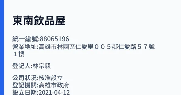 東南飲品屋的照片-統編 88065196(高雄市) 公司登記資料與營業項目詳細圖表