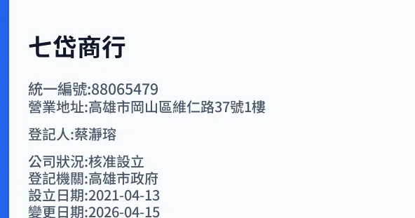 七岱商行的照片-統編 88065479(高雄市) 公司登記資料與營業項目詳細圖表