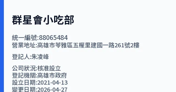 群星會小吃部的照片-統編 88065484(高雄市) 公司登記資料與營業項目詳細圖表