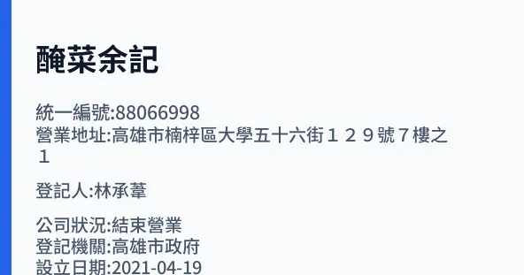 醃菜余記的照片-統編 88066998(高雄市) 公司登記資料與營業項目詳細圖表