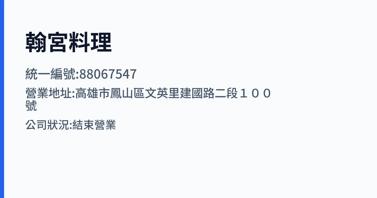 翰宮料理 - 統編 88067547(高雄市) 公司登記資料與營業項目詳細圖表