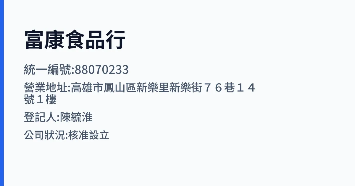 富康食品行 - 統編 88070233(高雄市) 公司登記資料與營業項目詳細圖表